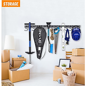 POETISKE Garage Tool Organizer Wall Mount 4PC, Garage Storage Shelving, Heavy Duty Wall Mount, 64" Extendable Racks, Ideal Hooks for Hanging Garden Tool, Mop Shovel Kitchen Yard Storage