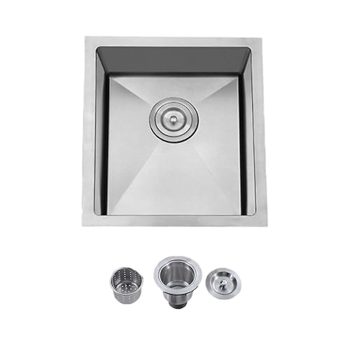 Hotis Undermount Bar Sink, 15 X 17 Inch Brush Nickel Small Rv Kitchen Sink, Stainless Steel Handmade Single Bowl Outdoor Wet Bar Prep Sink With Strainer