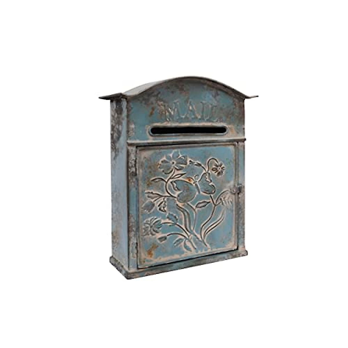 Creative Co-Op Distressed Blue Embossed Tin "Mail" Box