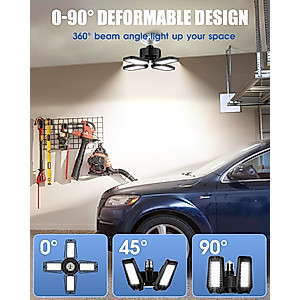 HAPYLUMI 120W LED Garage Light - 12000LM Garage Lights Ceiling Led with 4 Adjustable Panel Garage LED Lighting Screw in E26/E27 Bulb Socket 6500K LED Shop Light for Garage Basement Attic Barn