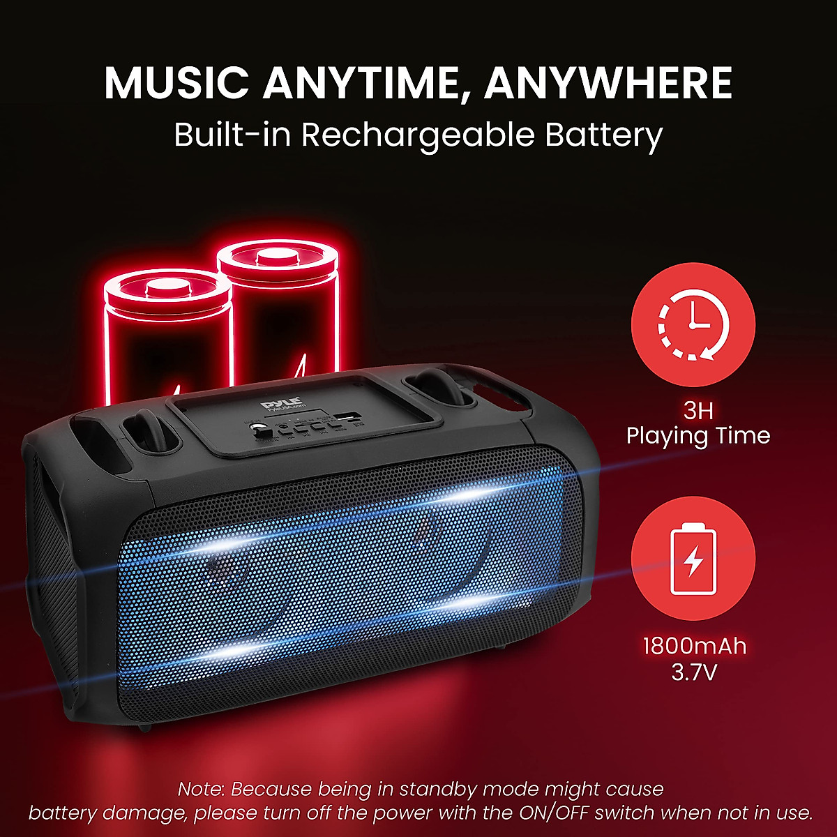 Pyle Wireless Portable Bluetooth Boombox Speaker - 120W Rechargeable Boom Box Speaker Portable Barrel Loud Stereo System - Flashing LED, FM Radio/Aux/MP3/USB Flash Drive/Micro SD, & 1/4" PPHP42B,Black