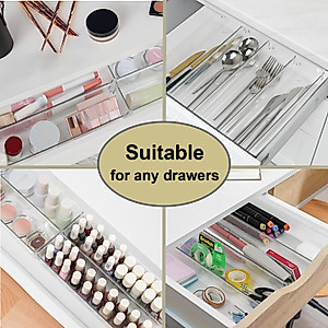 ZEXALOR Clear Drawer Organizer Bins Set, Transparent Rectangle Trays, Dresser Bathroom Makeup Vanity Organization and Storage Bins Office Desk Drawer Dividers Organizers (5pc - 12×3×2")