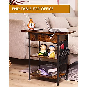 TARKARI Side Table end Table with Charging Station Living Room Narrow end Tables with Storage Bedside Table Flip Top Night Stand USB Ports and outlets Sofa Couch Table for Small Spaces