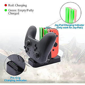 FASTSNAIL Charging Dock and 2 Pack Switch Grips Kit for Nintendo Switch Joy Con & OLED Model, Charger Stand Station with Charging Cable, Wear-Resistant Grip Controller with 6 Thumb Grip