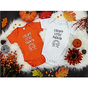Lolly's Little Turkey Color Infant Bodysuit, Fall Baby Shower Newborn Gift, Pregnancy Reveal Onesie Present, Thanksgiving, Unisex (6M, Short Sleeve, Yellow)