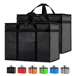 NZ home Insulated Cooler Bag (XL Plus, 2 pack) for Food Delivery & Grocery Shopping with Zippered Top, Black