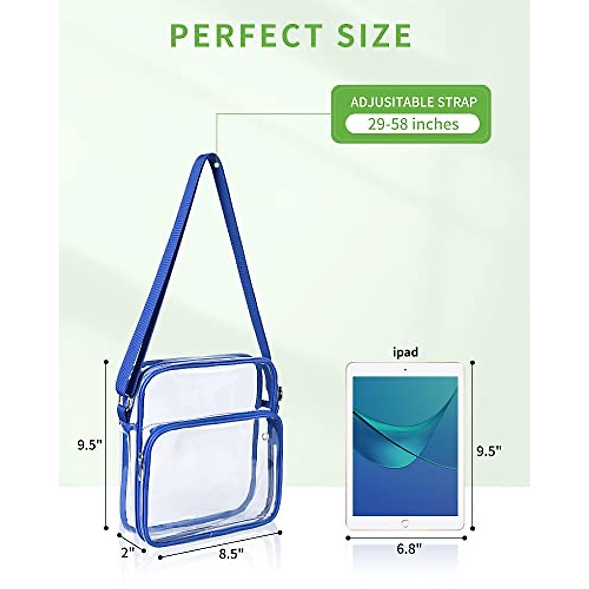 MAY TREE Clear Crossbody Messenger Shoulder Bag Stadium Approved Transparent Purse Suitable for Work Concert Sports (Blue)