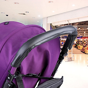 Fdit Baby Stroller Armrest Handle Sleeve Cover Universal Handle Dust-Proof Cover PU Leather Black with Zipped Closure