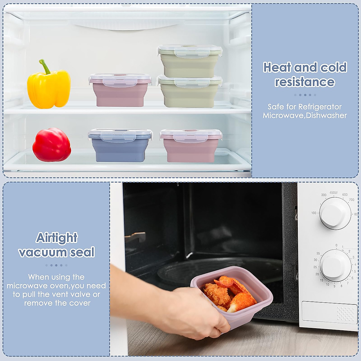 Mifoci 6 Pcs Silicone Food Containers 11.8 oz Collapsible Storage Containers with Airtight Lids Stacking Meal Prep Lunch Leftover Food fruits Storage Foldable Box for Freezer Microwave Dishwasher Safe