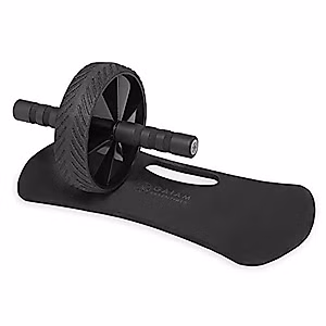 Gaiam Essentials Ab Roller Wheel + Knee Pad, Abs Exercise Equipment Trainer with Comfort Grip Handles & Large Non Skid Wheel, Black