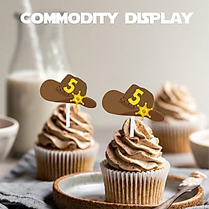 18pcs Gold Glitter Cowboy Hat 5 Dessert Cupcake Topper Cow Country Western Bull Riding Bull Rider Competition Theme Decor Supplies Boy Girl Happy 5th Birthday Party Decorations