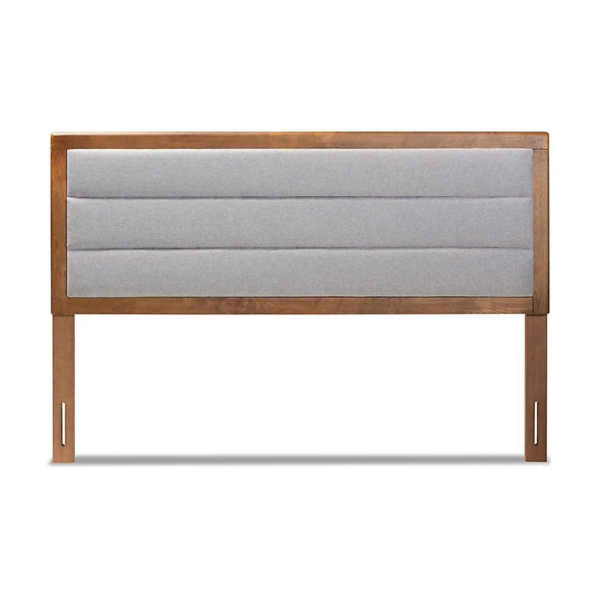 Baxton Studio Dexter Modern and Contemporary Light Grey Fabric Upholstered and Walnut Brown Finished Wood Queen Size Headboard
