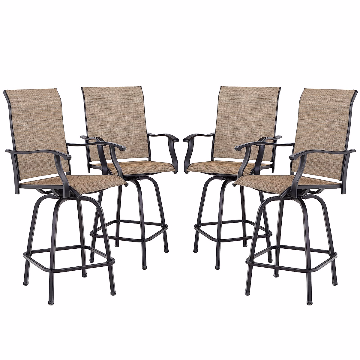 Sophia & William Patio Swivel Bar Stools Set of 4, Bar Height Patio Chair, High Top Patio Chairs, Supports 300 lbs (Brown Fabric)