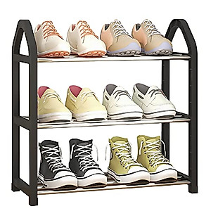 Small Shoe Rack For Entryway,3 Tier Narrow Shoe Shelf For Closet Free Standing Black Vertical Shoe Stand Mini Shoe Holder Small Space Shoes Shelves Shoe Organizer Storage Corner Floor Shoerack