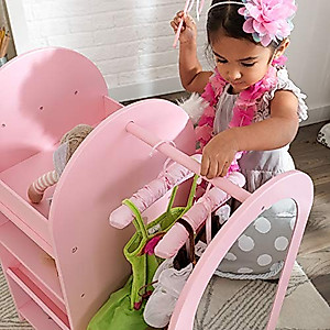 KidKraft Wall Mount Wooden Fashion Pretend Dress-Up Station Children's Furniture with Storage and Mirror - Pink, Gift for Ages 3+