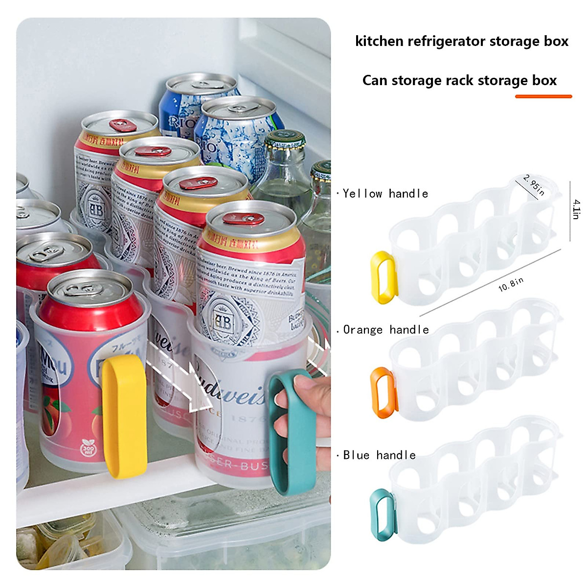 Portable Soda Can Organizer for Refrigerator Shelves,4 compartment beverage storage box， Beer Can Racks,fruit juice drinks，canned food dispenser Refrigerator Storage Sliding Rack