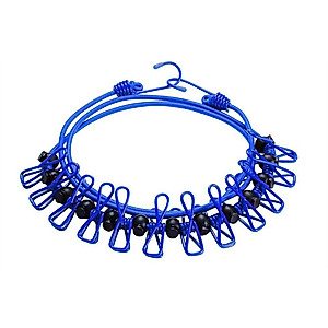 2 Pack 11 Feet Windproof Clothesline with 12 Blue Clips, Adjustable Clothes Line for Home, Travel and Outdoor Hanging Clothes