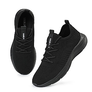 VAMJAM Men's Running Shoes Fashion Sneakers Lightweight Breathable Flying Knitting Lace Up Mesh Walking Shoes Workout Casual Sports Shoes Allblack Size 11