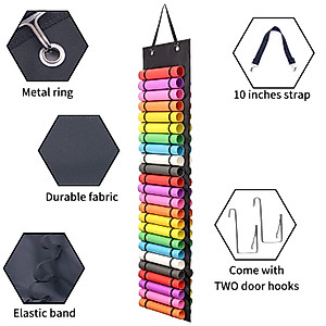 Vinyl Storage Organizer - Vinyl Roll Holder 48 Elastic Compartments Vinyl Roll Storage Rack Bag Wall Mount/Hanging Over The Door for Craft Room with 2 Hooks and 1 Lanyard