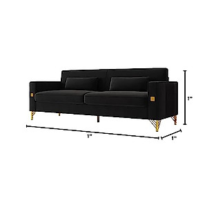 Goohome Tufted Couch, Chesterfield Velvet Upholstered 3-Seater Comfy Sofa, Living Room Furniture Sets, with Solid Wood Frame and Gold Legs, Fit for Bedroom, Office, A-Gray a