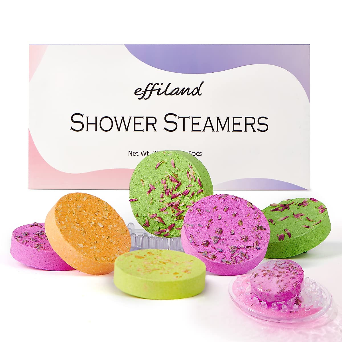 Effiland Aromatherapy Shower Steamers and Soap Holder Set, 6-Pack Shower Bombs with Essential Oils,Bath Gift for Women and Men Relaxing, Lavender, Eucalyptus, Peppermint, Orange Self Care Shower Set