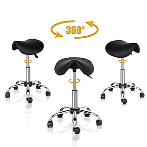 OmySalon Saddle Stool Rolling Chair, Ergonomic Saddle Chair with Swivel Wheels, Adjustable Hydraulic Stylist Cutting Stool for Tattoo Facial Massage Salon Medical Spa, Black