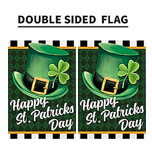 Happy St Patricks Day Garden Flag 12x18 Inch Burlap Double Sided Green Lucky Shamrock/Hat Sign Seasonal Small Flag Outdoor Decorations DF188