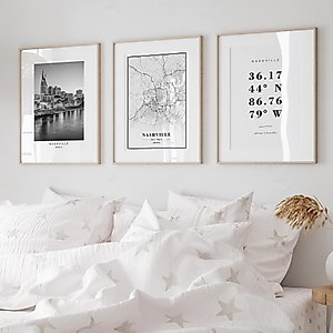 Dear Mapper Nashville United States View Abstract Road Modern Map Art Minimalist Painting Black and White Canvas Line Art Print Poster Art Print Poster Home Decor (Set of 3 Unframed) (12x16inch)
