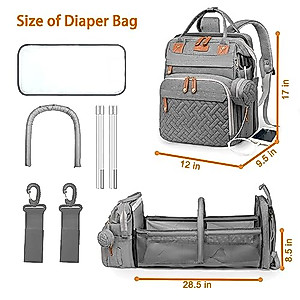 Astro alan Baby Diaper Bags with Changing Station, Waterproof Diaper Bag Backpack for Moms Dads with USB Charging Port, Baby Shower Gifts, Large Capacity diaper backpack, Grey