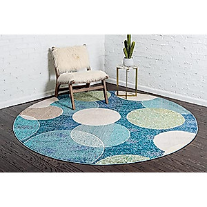 Unique Loom Chromatic Collection Modern Bokeh & Vibrant Abstract Area Rug for Any Home Décor, 8' 0" x 8' 0", Navy Blue/Beige