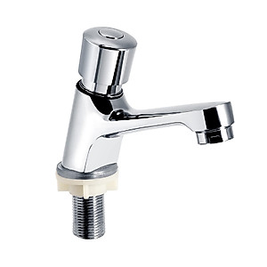 Basin Faucet Public Kitchen Bathroom Faucet G1/2 Chrome Plated Time Delay Faucet Self Closing Water Saving Sink Tap Faucet for Home Hotel