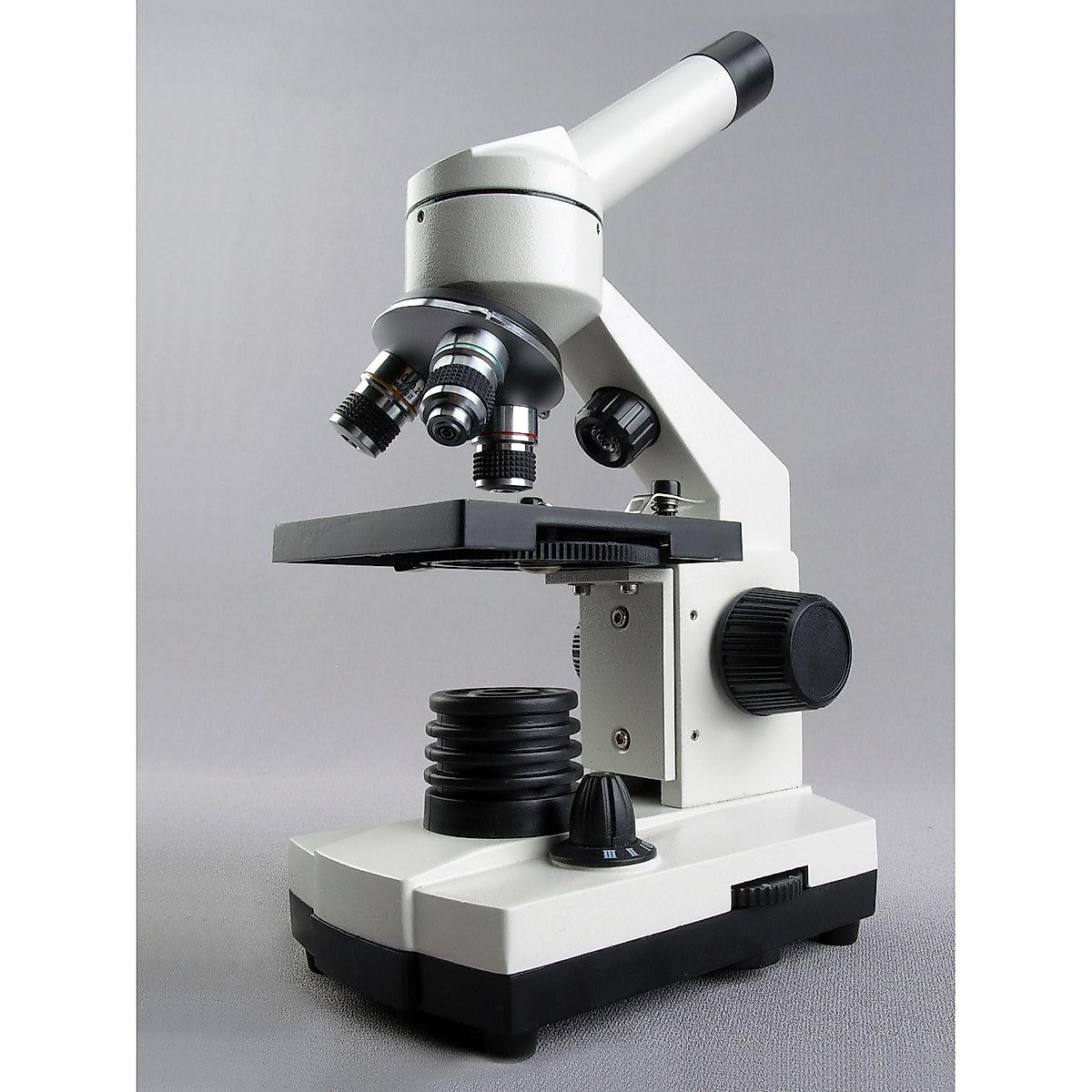 AmScope M110 Series Cordless LED Metal Frame Compound Microscope - 40X-1000X Magnification - Features Coarse Focusing Knobs - Includes 10-Piece Prepared and Blank Glass Microscope Slides