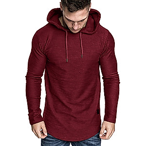Lexiart Mens Fashion Athletic Hoodies Sport Sweatshirt Solid Color Fleece Pullover Red Large