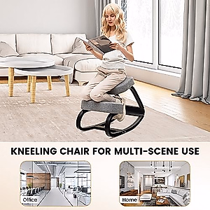Goplus Kneeling Chair, Ergonomic Posture Chair with 4” Thick Padded Cushion, 330LBS Capacity, Ergo Kneel Support Stool for Back Neck Pain, Rocking Kneeling Desk Chair for Office Home (1)