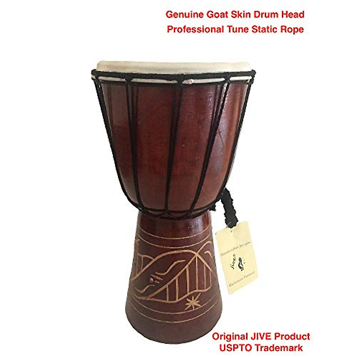 Djembe Drum Bongo Congo African Drum -MED SIZE- 12" High x 5" Drum Head, JIVE® BRAND- Professional Sound