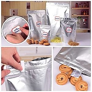 120 Mylar Bags for Food Storage with Oxygen Absorbers 300cc, 8 Mil 1Gallon 10"x14", 7.5"x11.5", 6"x9", 4.3"x6.3" Stand-Up Zipper Resealable Bags & Heat Sealable Food Storage Bags + Labels