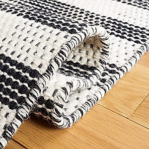 Safavieh Striped Kilim Collection 4' x 6' Black/Ivory STK807Z Flat Weave Wool & Cotton Area Rug