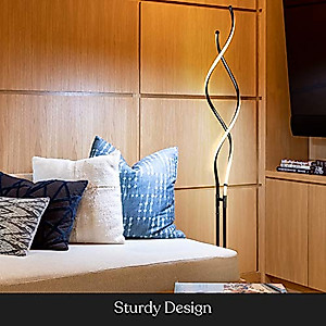 Brightech Embrace Dimmable LED Floor Lamp – Modern Spiral Adjustable Standing Lamp for Living Rooms & Offices – 2-in-1 Tall End Table Lamp for Bedroom Reading - Black