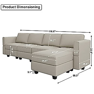 Belffin Modular Sectional Sofa Couch with Reversible Chaise Velvet L Shaped Couch with Storage 4-seat Convertible Sofa Grey…