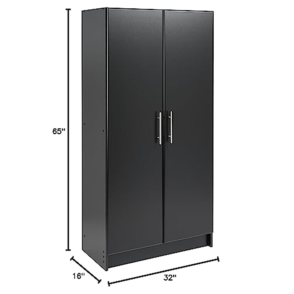 Prepac Elite Functional Tall Shop Cabinet with Adjustable Shelves, Simplistic Freestanding 2-Door Garage Cabinet 16" D x 32" W x 65" H, Black, BES-3264