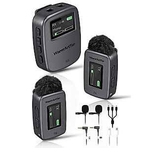 2.4G Wireless Lavalier Microphone, Dual Lavalier Lapel Mic 2 Transmitters and 1 Receiver Noise Reduction for DSLR Camera, Recording YouTube, Vlogs