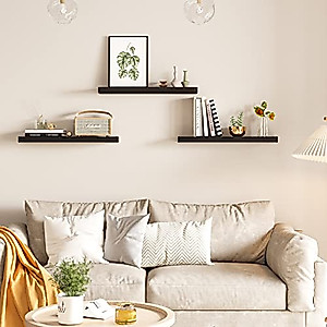 Fixwal Black Floating Shelves, Set of 3 Wall Shelves, Large 24in x 6in Wall Mounted Shelf for Bedroom, Living Room, Bathroom and Plants