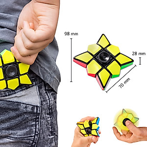 CUBIDI® Star Fidget Cube Spinner 2 in 1 Toy, 1x3x3 Magic Speed Cube for Adults, Teens and Kids, Handheld, Lightweight, Durable for Anti-Stress Sensory, Desk Toy, Ideal as Travel Fidgeting, Spinner Toy