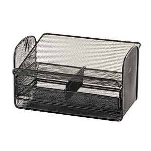 Safco Onyx Mesh Telephone Stand with Drawer, 2160BL - Office File Storage & Angled Top Platform - Powder Coated Steel - 9.25 x 11.75 x 7 Inches