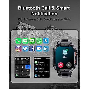 PODOEIL Military Smart Watch for Men with 2 Strap Text and Call Fitness Tracking/Heart Rate/Sleep Monitoring/Waterproof Outdoor Sports Rugged Tactical Watches for Android and iPhone Black