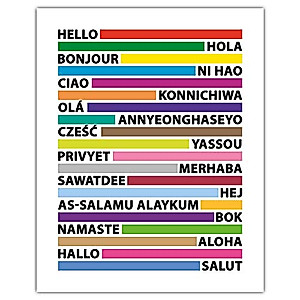 Hello In Different Languages Typography Wall Art Print: 8x10 Unframed Chic, Boho & Modern Posters for Office, Classroom, Dorm, Living Room & Bedroom Decor - Gift Idea for Students, Teachers