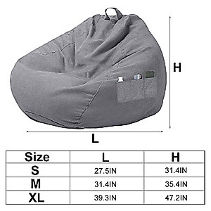 Librao Bean Bag Chair Sofa Cover Without Filler Lazy Lounger High Back Large Bean Bag Storage Chair Couch Cover with Three Side Pockets for Adults and Kids (Dark Gray, S-27.5x31.4)