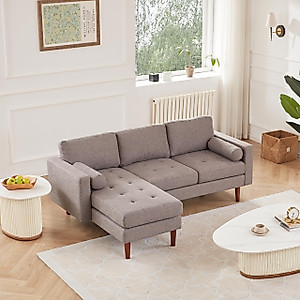 Tbfit 80" W Sectional Sofa Couch, L Shaped Couch with Reversible Chaise, Mid Century Modern Linen Fabric Couches for Living Room Apartment Small Space, Convertible Sofa with Tufted Seat Cushion, Grey