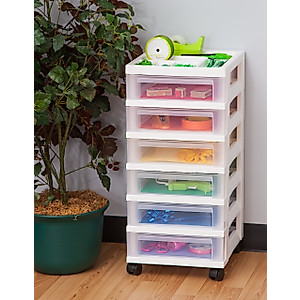 IRIS USA 585636 6-Drawer Storage Cart with Organizer Top, White