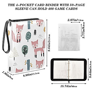 PYBUG Fox Trading Card Binder with Nylon Strap 4-Pocket Waterproof PU Leather Card Collection Binder for 400 Cards Sturdy Card Holder Folders for Game Cards,Sports Cards